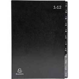 Pultordner Exacompta 57012E, Format A4, 12 Fächer, Taben 1-12/Jan-Dez, B 250 x H 330 mm, Blauer Engel, Recycling-Karton, schwarz