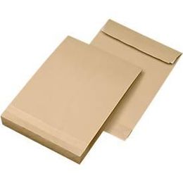 Seitenfaltentaschen, 40 mm, haftklebend, DIN C4, 130 g/m², 100 Stück, natronbraun