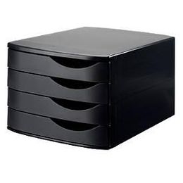 Atlanta Schubladenbox, 4 Schubladen geschlossen, DIN A4, Recycling-Kunststoff, schwarz