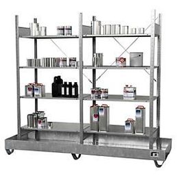 Kleingebinderegal Bauer S 3024-4E, Grund- und Anbauregal, B 2400 x T 800 x H 2000 mm, 4 Fachböden + 1 Auffangwanne