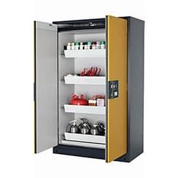 Sicherheitsschrank Typ 90 ASECOS Q-PEGASUS-90, Flügeltüren mit Schließ-Automatik, Einhandbedienung, Front Sicherheitsgelb, B 1193 x T 615 x H 1953 mm