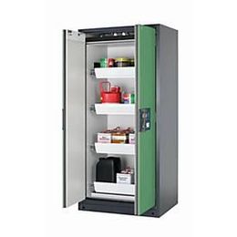 Sicherheitsschrank Typ 90 ASECOS Q-PEGASUS-90, Flügeltüren mit Schließ-Automatik, Einhandbedienung, Front Resedagrün, B 893 x T 615 x H 1953 mm