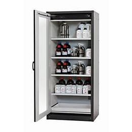 Sicherheitsschrank Typ 30 ASECOS Q-DISPLAY-30, Flügeltür mit Glasausschnitt, Anschlag links, Front Lichtgrau, B 864 x T 620 x H 1947 mm