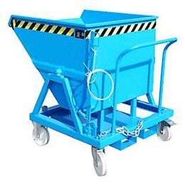 Kippmulde Bauer KS 400, Stahl, blau, B 1220 x T 1200 x H 1115 mm, 400 l, bis 1000 kg, Rollen, Manuelle Kippvorrichtung