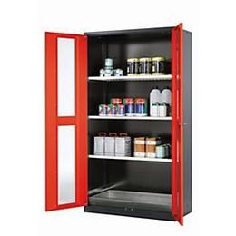Chemikalienschrank ASECOS CS-CLASSIC-G, Flügeltüren mit Glasausschnitt, Front Verkehrsrot, B 1055 x T 520 x H 1950 mm