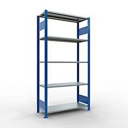 SCHULTE LAGERTECHNIK Fachbodenregal MULTIplus150, Steck-Grundregal, B 1000 x T 400 x H 2000 mm, 5 Ebenen, bis 1300 kg, enzianblau/verzinkt