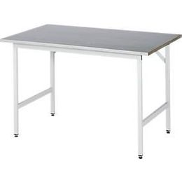 Rau Arbeitstisch Jerry, manuell höhenverstellbar, 25 mm MDF-Platte mit Stahlblechbelag, bis 300 kg, B 1250 x T 800 x H 800-850 mm, silber/lichtgRau