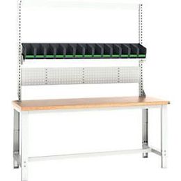 Systemwerkbank Bott cubio, mit Aufnahmerahmen, Buche-Multiplexplatte, bis 800 kg, B 2000 x T 750 mm, Lichtgrau