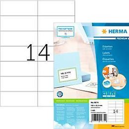 Herma Premium-Adressetiketten Nr. 4674, 105 x 42,3 mm, selbstklebend, permanenthaftend, bedruckbar, Papier, weiß, 1400 Stück auf 100 Blatt