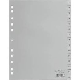 Durable Kunststoffregister, A4 hoch, Zahlen 1-15, grau