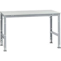 Manuflex Arbeitstisch UNIVERSAL Standard, 1500 x 1000 mm, Melamin lichtgrau, alusilber
