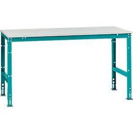 Manuflex Arbeitstisch UNIVERSAL Standard, 1750 x 1000 mm, Kunststoff lichtgrau, wasserblau