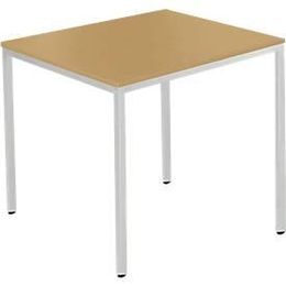 Schäfer Shop Schäfer Shop Pure Stahlrohrtisch, Quadrat, Quadratrohrfuß, B 800 x T 800 x H 720 mm, Buche/weißaluminium
