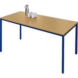 Schäfer Shop Schäfer Shop Pure Stahlrohrtisch, Rechteck, Quadratrohrfuß, B 1600 x T 700 x H 720 mm, Buche/enzianblau