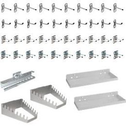 Werkzeughalter Set ADB, 45-teilig, für Lochwände mit 4-Kantlochung & 10 x 10 mm Lochabstand, Stahl, pulverbeschichtet, weißaluminium RAL 9006