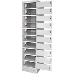 ADB Laptopschrank, 10 Fachböden, Stromversorgung, belüftet, B 400 x T 500 x H 1800 mm, lichtgrau RAL 7035