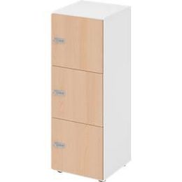 Schließfachschrank Topas Line, 3 Ordnerhöhen, 3 Fächer, Zahlenschloss, B 400 x T 420 x H 1100 mm, weiß/Eiche