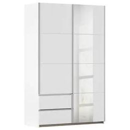 Schwebetürenschrank Rauch "Kleiderschrank Schrank Garderobe Wäscheschrank SEVILLA mit Spiegel", weiß (alpinweiß), B:131cm H:210cm T:59cm, Holzwerkstoff, Schränke, Metall-Griffleisten alufarben oder Graumetallic MADE IN GERMANY