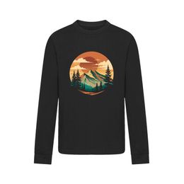 F4NT4STIC Shirt 'Sonnenuntergang Berglandschaft' Jungen Gr&ouml;&szlig;e 134/140 gr&uuml;n / orange / schwarz