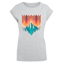 F4NT4STIC T-Shirt 'Berg Sonnenuntergang Geometrisch' Damen Gr&ouml;&szlig;e 5XL cyanblau / grau / koralle / hellpink