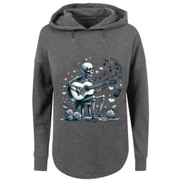 F4NT4STIC Sweatshirt 'Skelett spielt Gitarre, Musik, Liebe' Damen Gr&ouml;&szlig;e M dunkelgrau / tanne / rosa / wei&szlig;