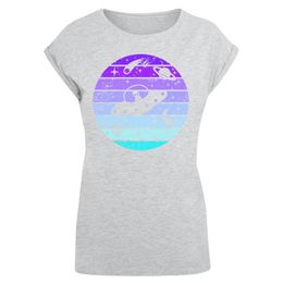 F4NT4STIC T-Shirt 'Retro Alien Weltraum Sonnenuntergang' Damen Gr&ouml;&szlig;e L hellblau / grau / lila