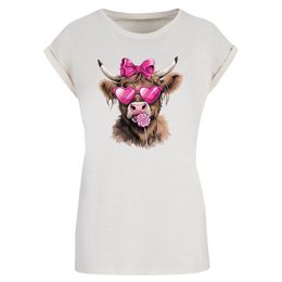 F4NT4STIC T-Shirt 'Highland Cow Valentinstag Sonnenbrille' Damen Gr&ouml;&szlig;e 5XL hellbeige / mischfarben