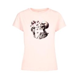 F4NT4STIC Shirt 'Cute Goth Skeleton Blowing Heart Shaped Bubbles' female Pink size M