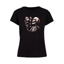 F4NT4STIC T-Shirt 'Cute Goth Skeleton Blowing Heart Shaped Bubbles' Damen Gr&ouml;&szlig;e 4XL schwarz