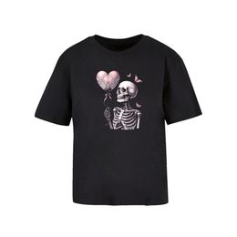 F4NT4STIC T-Shirt 'Skelett h&auml;lt Herzballon' Damen Gr&ouml;&szlig;e XS pink / schwarz / wei&szlig;