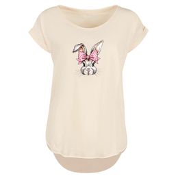 F4NT4STIC T-Shirt 'Niedlicher Hase mit Schleife' Damen Gr&ouml;&szlig;e 5XL sand / basaltgrau / hellpink
