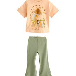next T-Shirt und Leggings 'Schlag' M&auml;dchen Gr&ouml;&szlig;e 86 khaki / hellorange