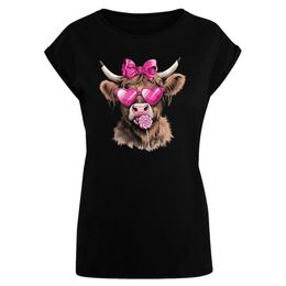 F4NT4STIC T-Shirt 'Highland Cow Valentinstag Sonnenbrille' Damen Gr&ouml;&szlig;e XXL braun / pink / schwarz