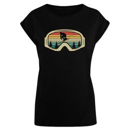 F4NT4STIC T-Shirt 'Retro Skibrille Wintersport' Damen Gr&ouml;&szlig;e XL chamois / t&uuml;rkis / koralle / schwarz