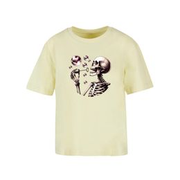 F4NT4STIC Shirt 'Cute Goth Skeleton Blowing Heart Shaped Bubbles' female Yellow size M