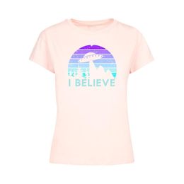 F4NT4STIC T-Shirt 'I Believe UFO Alien Raumschiff Retro' Damen Gr&ouml;&szlig;e M azur / lila / rosa