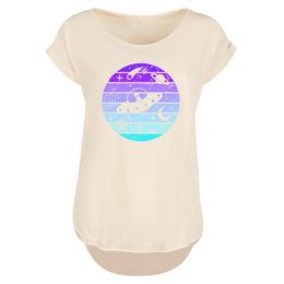 F4NT4STIC T-Shirt 'Retro Alien Weltraum Sonnenuntergang' Damen Gr&ouml;&szlig;e 4XL beige / azur / hellblau / lila