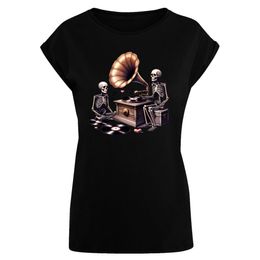 F4NT4STIC T-Shirt 'Gothic Skeleton Vintage Vinyl Plattenspieler' Damen Gr&ouml;&szlig;e XXL mischfarben / schwarz