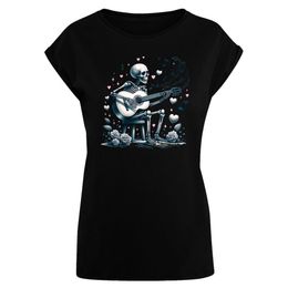 F4NT4STIC Shirt 'Skelett spielt Gitarre, Musik, Liebe' female Black size L