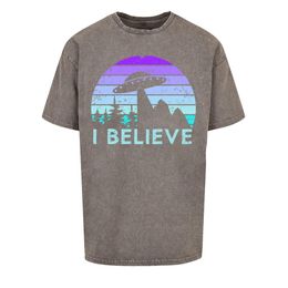 F4NT4STIC T-Shirt 'I BELIEVE UFO Alien Raumschiff Retro' Herren Gr&ouml;&szlig;e 4XL grau