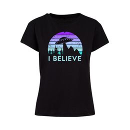 F4NT4STIC T-Shirt 'I Believe UFO Alien Raumschiff Retro' Damen Gr&ouml;&szlig;e XXXL aqua / mint / helllila / schwarz