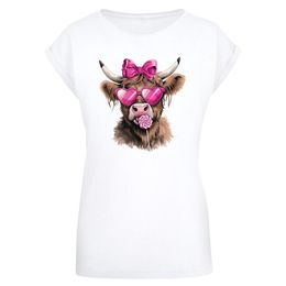 F4NT4STIC T-Shirt 'Highland Cow Valentinstag Sonnenbrille' Damen Gr&ouml;&szlig;e XXXL braun / stone / pink / wei&szlig;
