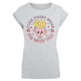 F4NT4STIC T-Shirt 'Time Fries when I am with you Valentinstag' Damen Gr&ouml;&szlig;e 5XL gelb / graumeliert / flieder / rosa