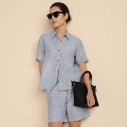 LANDS' END Kurzarm-Leinenhemd, Damen,  Schwarz, Leinen, by Lands' End