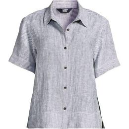 LANDS' END Kurzarm-Leinenhemd, Damen,  Schwarz, Leinen, by Lands' End