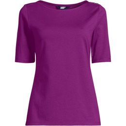 LANDS' END Supima T-Shirt mit U-Boot-Ausschnitt und gekn&ouml;pfter Schulter, Damen,  Lila, Baumwolle, by Lands' End