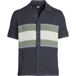 LANDS' END Strick-Poloshirt mit Knopfleiste, Herren,  Blau, Viskose/Baumwoll-Mischung/Nylon-Mischung, by Lands' End