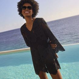 LANDS' END Strandkleid aus Spitze, Damen,  Schwarz, Baumwoll-Mischung/Nylon-Mischung, by Lands' End