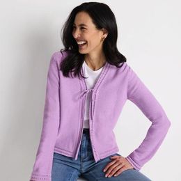 LANDS' END Cardigan aus Leinenmix zum Binden, Damen,  Lila, Baumwolle/Leinen, by Lands' End