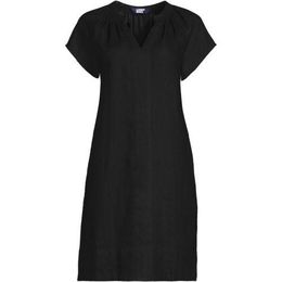 LANDS' END Leinenkleid mit Smok-Ausschnitt, Damen,  Schwarz, Leinen, by Lands' End